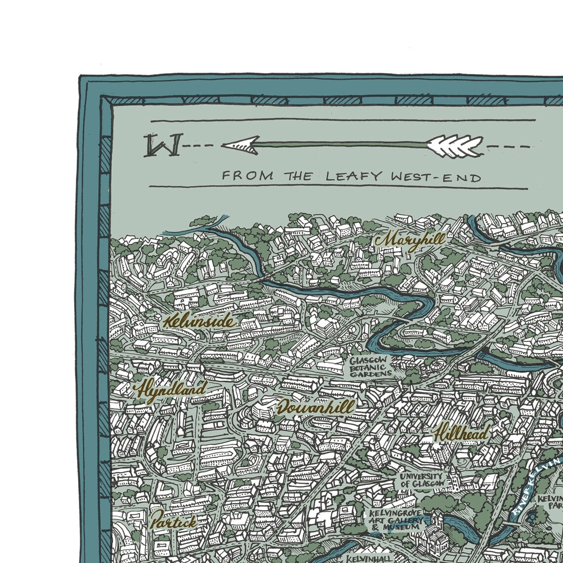 Glasgow Map Central Glasgow River Clyde Illustration - Etsy