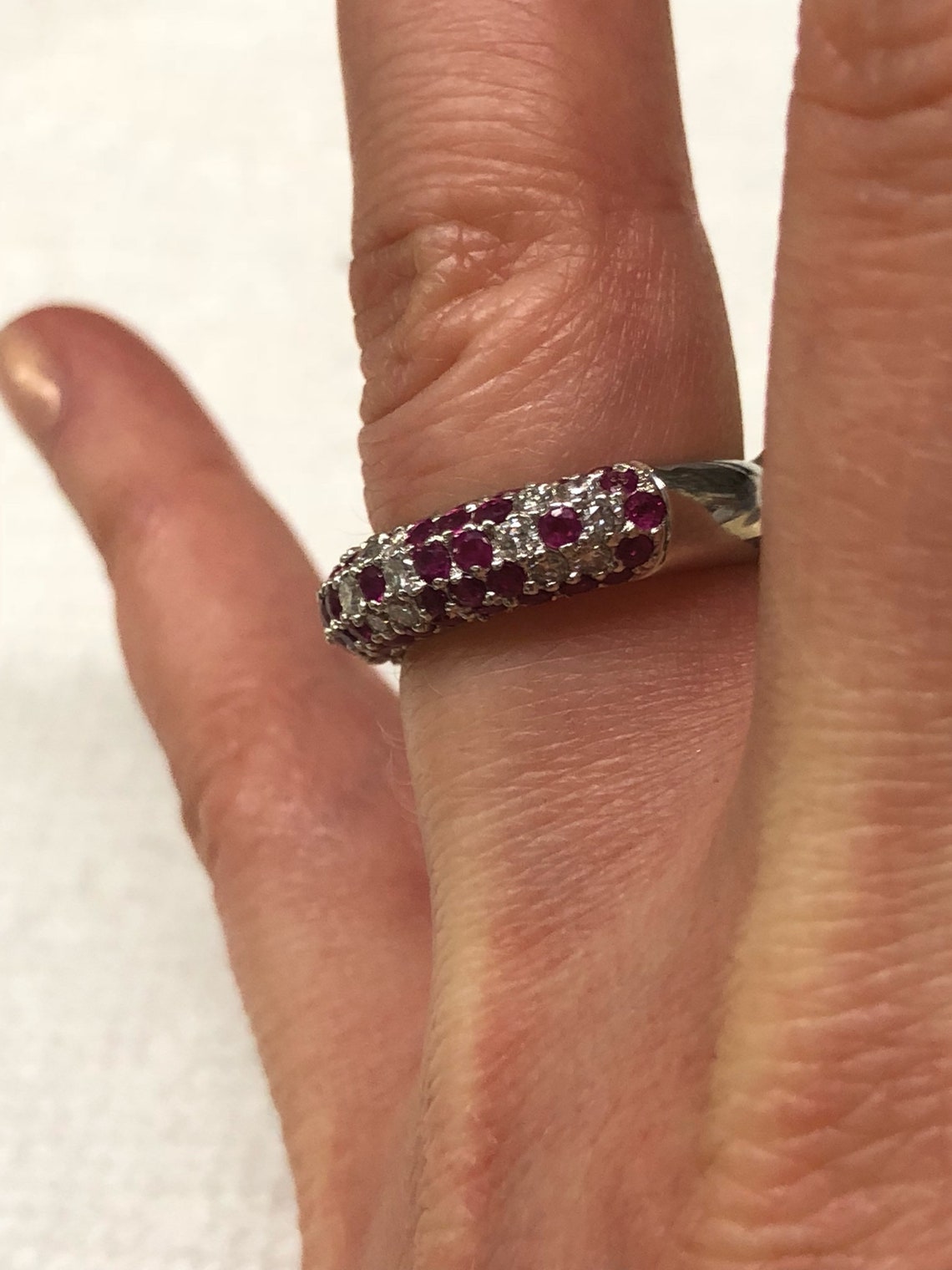 Pave Ruby Diamond Band, 18k Ruby Diamond Wedding Ring, Ruby Ring, Pave ...