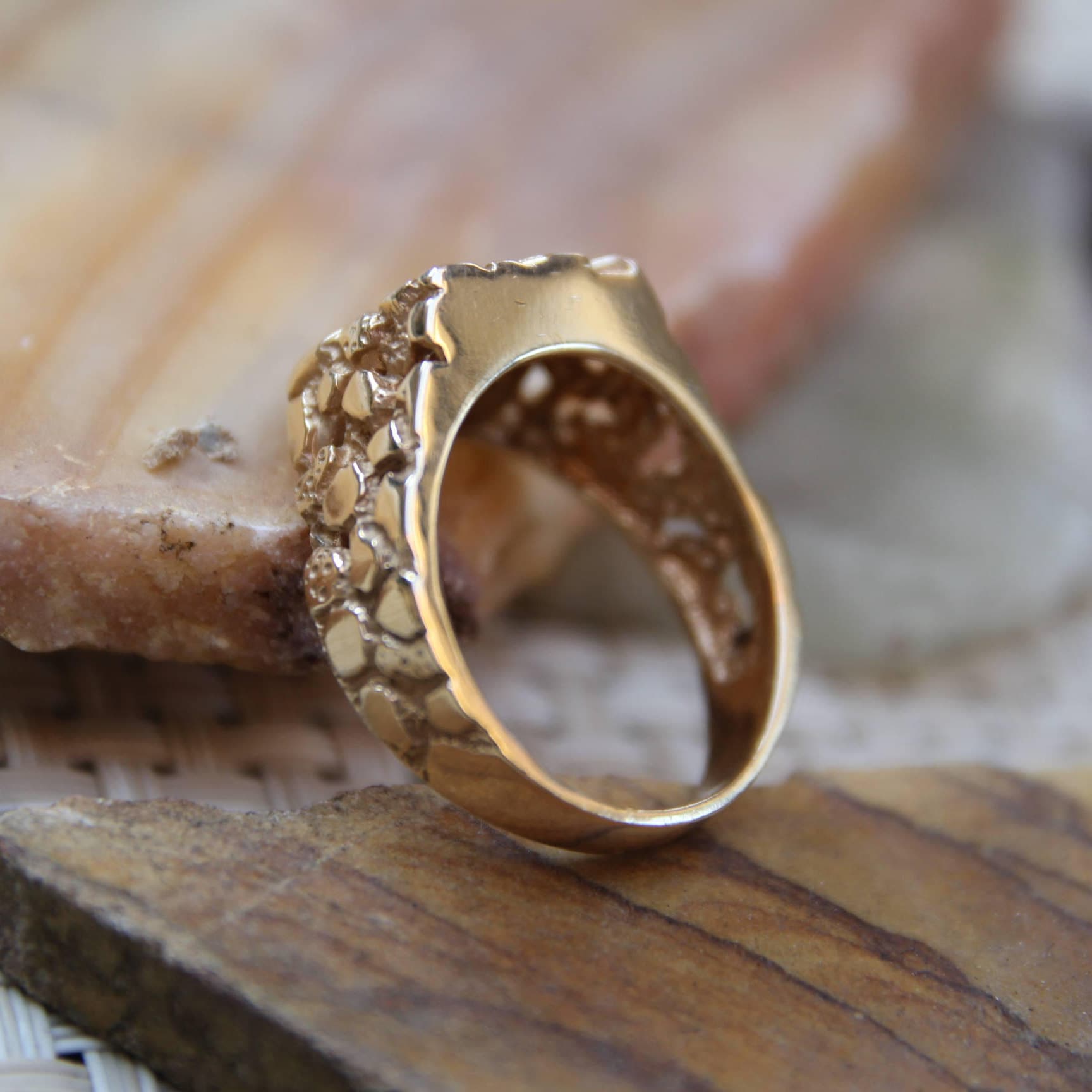 Vintage Men's Solid 14k Yellow Gold Diamond Nugget Ring, Diamond Nugget ...