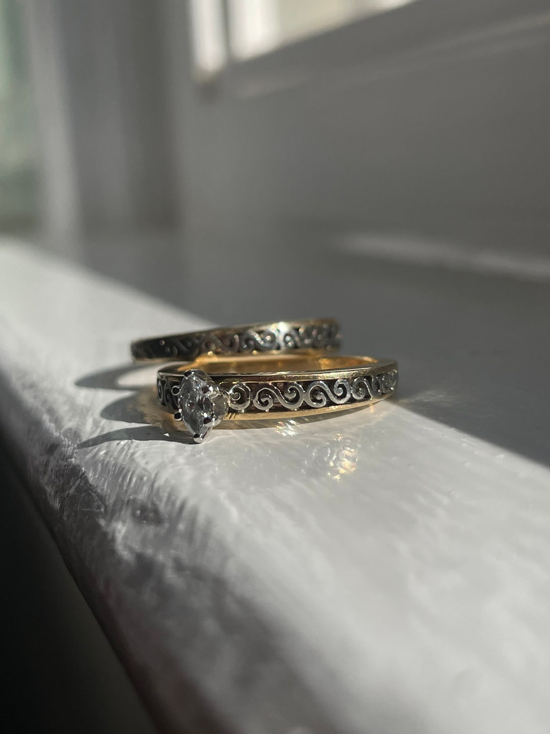 Vintage Two toned 14kt Gold Wedding Ring Set Etsy