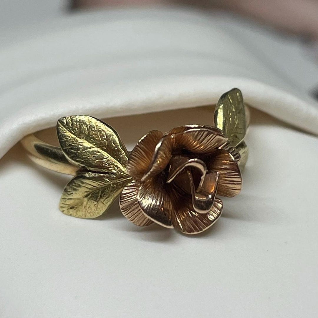 Vintage 14kt Gold Rose Flower Ring, Flower Ring, Vintage Flower Ring ...