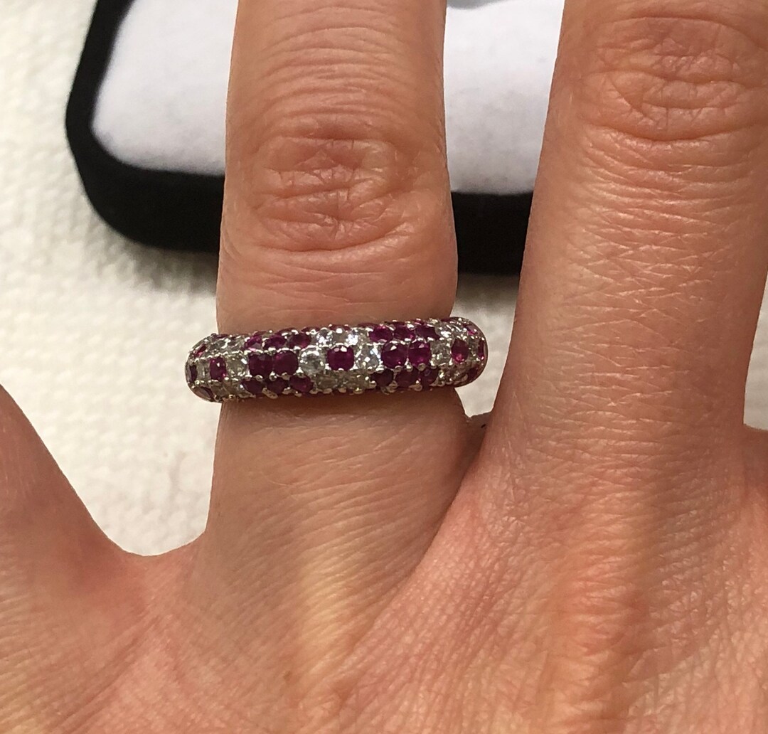 Pave Ruby Diamond Band, 18k Ruby Diamond Wedding Ring, Ruby Ring, Pave ...