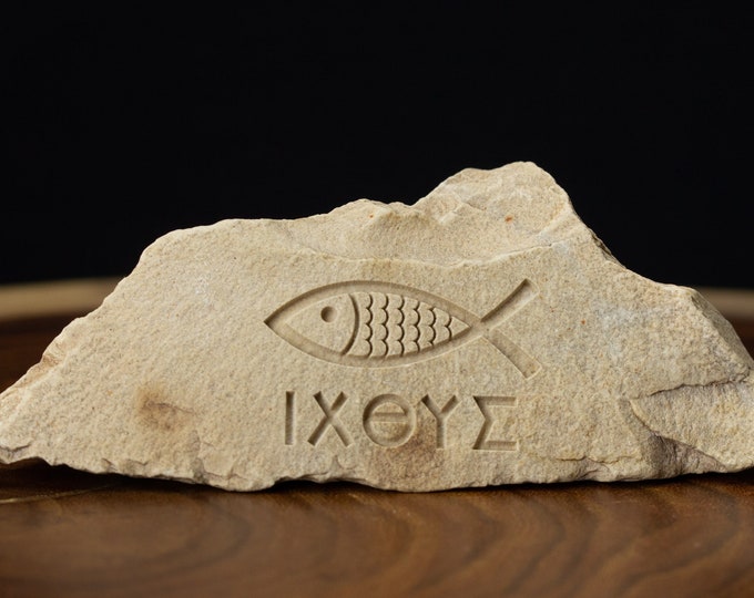 Ichthys Sign of the Fish Engraved Stone, Ichthus Christian Symbol ...