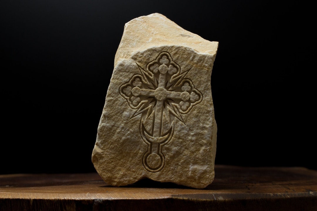 Russian Cross Over Crescent Engraved Stone, Russian Orthodox Cross on ...