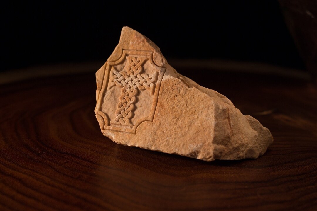 Braided Cross on Jerusalem Stone, Knot Style Cross Engraved Stone ...