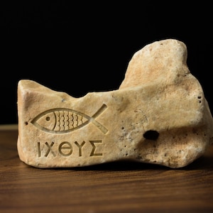 Ichthys Symbol Engraved Jerusalem Stone, Jesus Fish Ichthus Christian ...