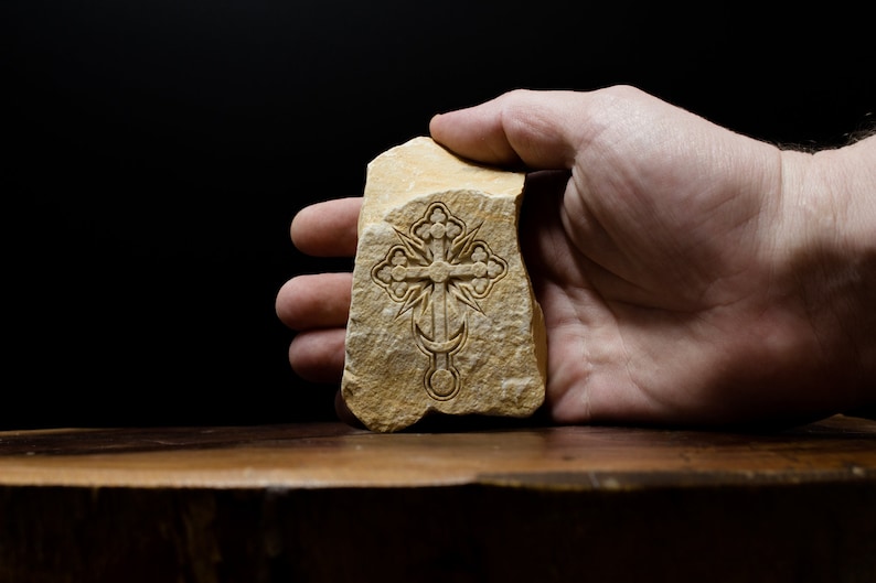 Russian Cross Over Crescent Engraved Stone, Russian Orthodox Cross on ...