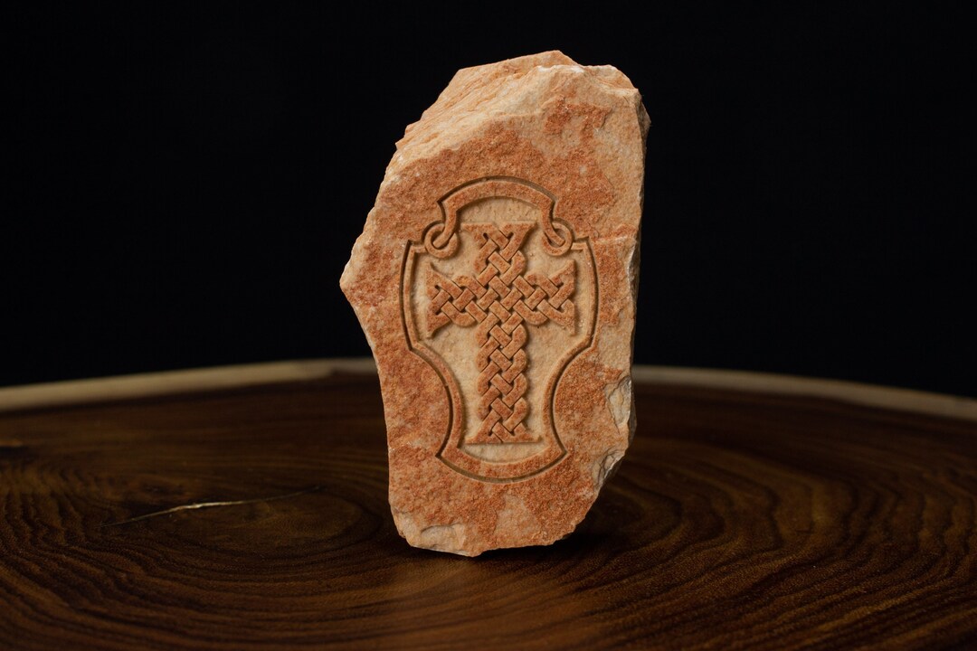 Braided Cross Engraved Jerusalem Stone, Christian Garden Bookshelf Knot ...