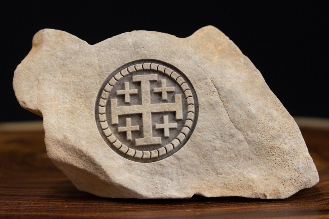 Jerusalem Crusader Cross Engraved Stone, Knights Templar Christian ...