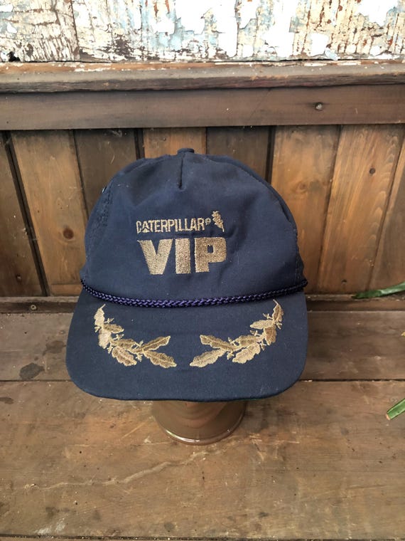 Vintage Caterpillar VIP With Leather Strap Hat , Navy… - Gem