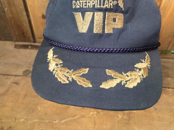Vintage Caterpillar VIP With Leather Strap Hat , Navy… - Gem