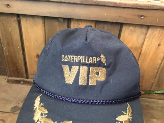 Vintage Caterpillar VIP With Leather Strap Hat , Navy… - Gem