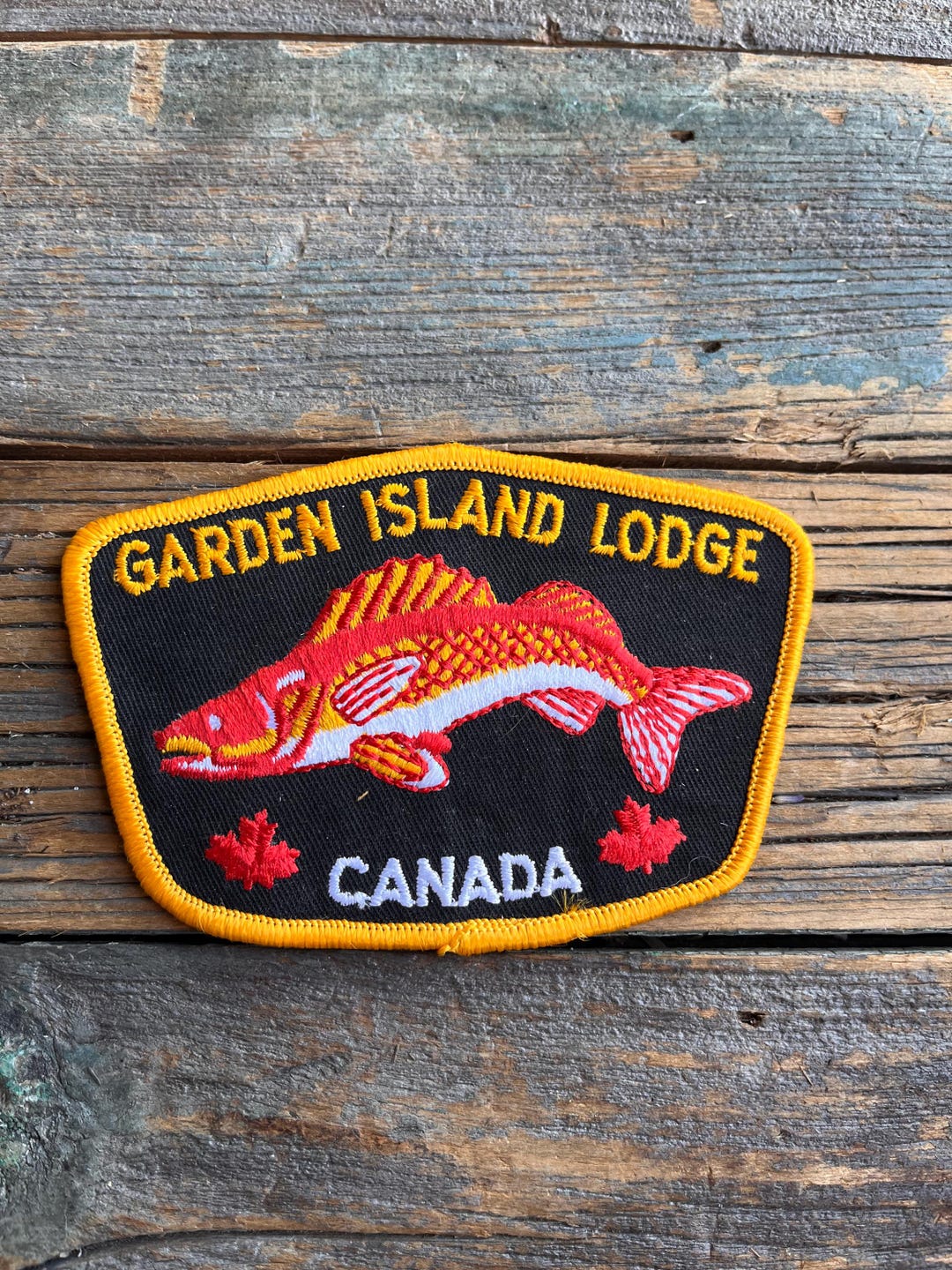 Vintage Embroidered Fishing Patch , Fish Patch , Angler , Garden Island ...