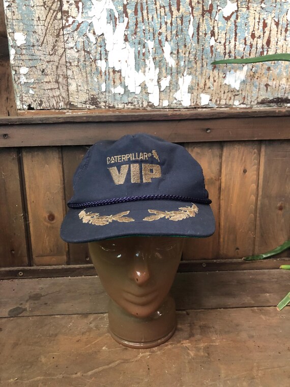 Vintage Caterpillar VIP With Leather Strap Hat , Navy… - Gem