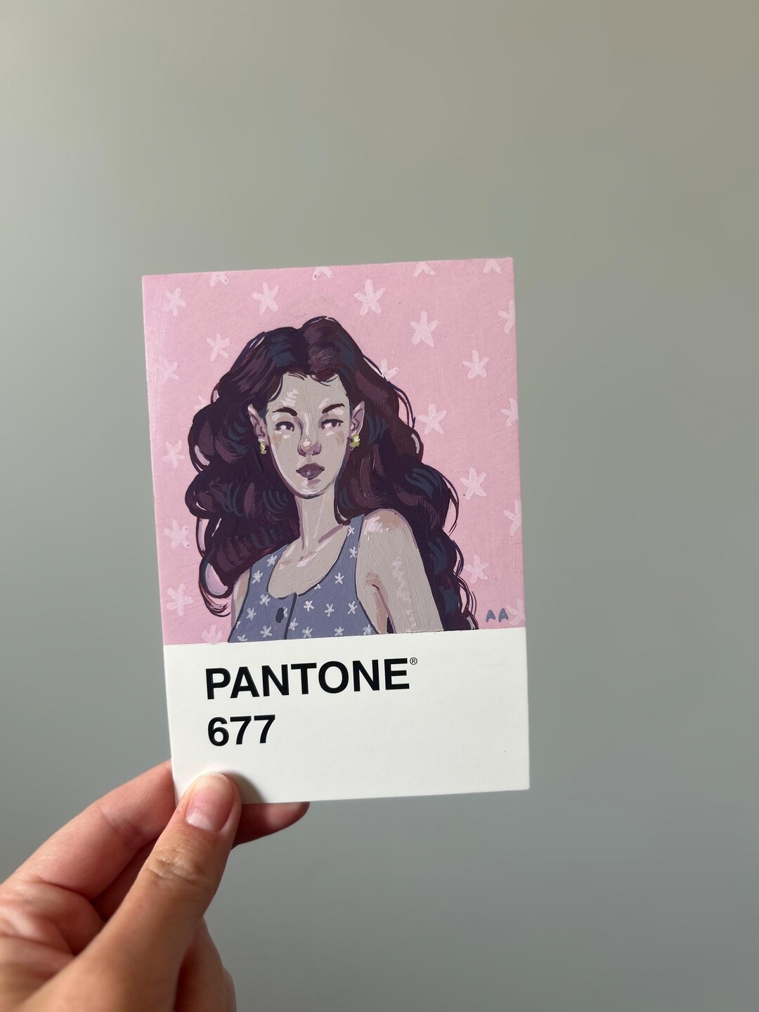Pantone 677 Portrait Character Gouache Painting Pantone Postcard Pink ...