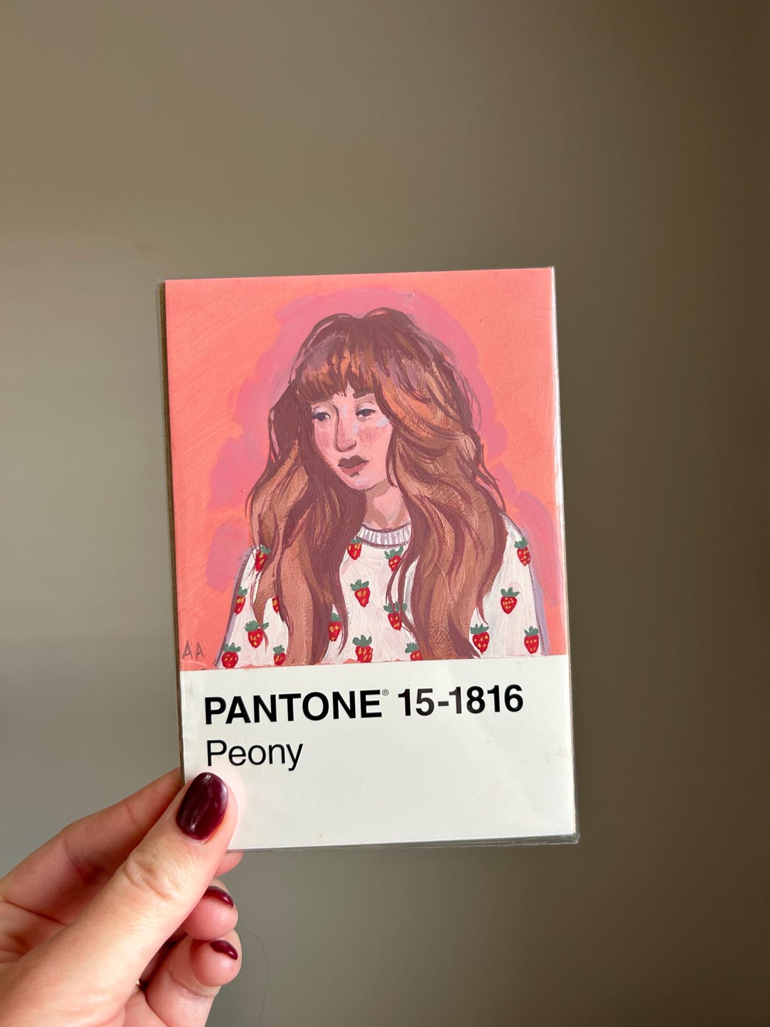 Pantone 15-1816 Peony Portrait Gouache Painting Pink Strawberry Sweater ...