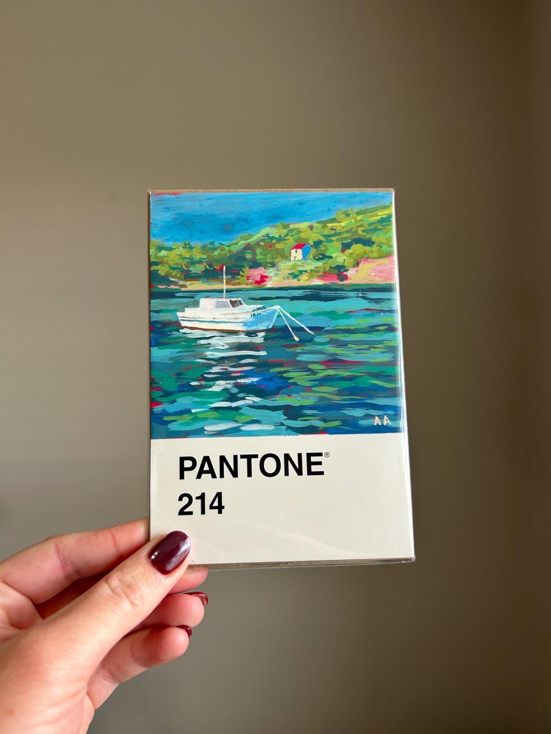 Pantone 214 Adriatic Ocean Island Landscape Boat Mediterranean Gouache ...