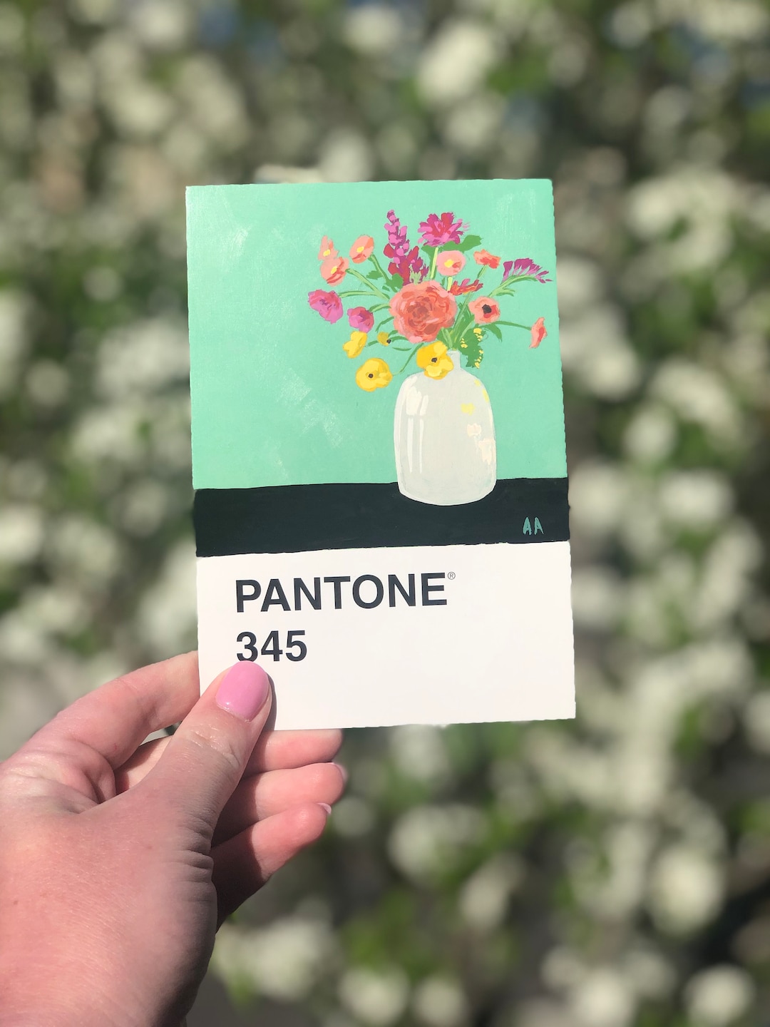Pantone 345 Floral Still Life: Acryla Gouache Painting - Etsy