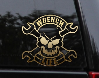 Auto Mechanic Skull Spark Plug Wrench Tools Garage Shop Vinyl Decal ...