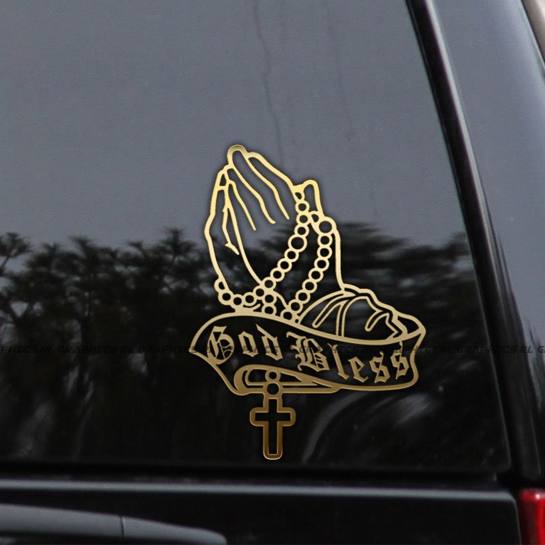 God Bless Praying Hands Rosary Decal Sticker Prayer Praise Jesus Christ ...