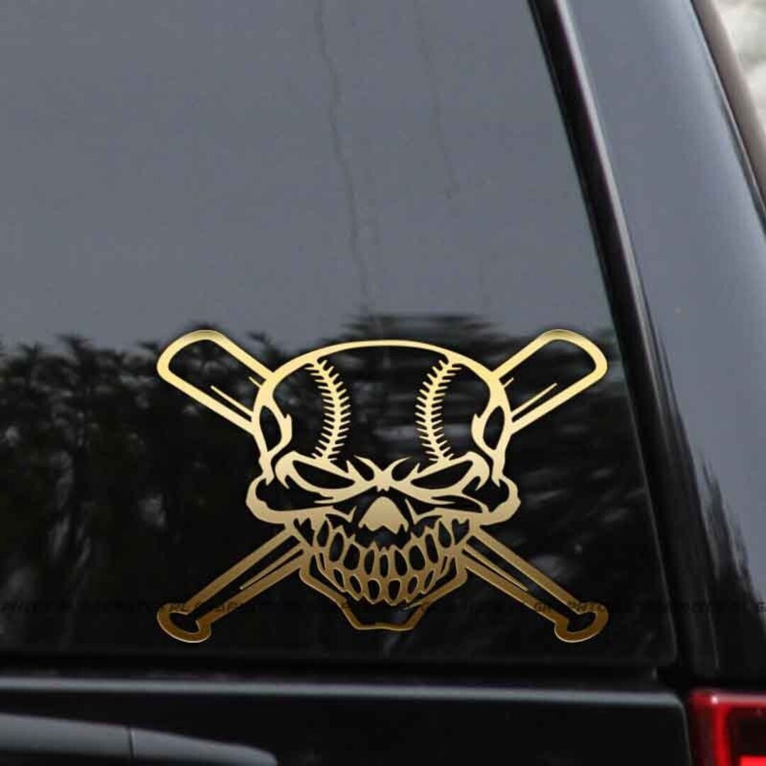 Baseball Skull Crossed Bats Decal Sticker Coach Softball MLB Car Window ...