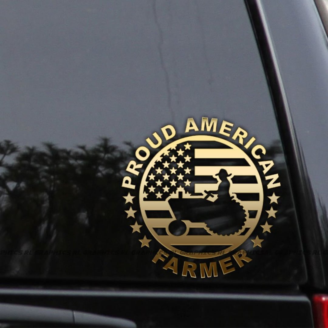 Farmer Proud American Decal Sticker Flag Farm Tractor Farming Truck Car ...