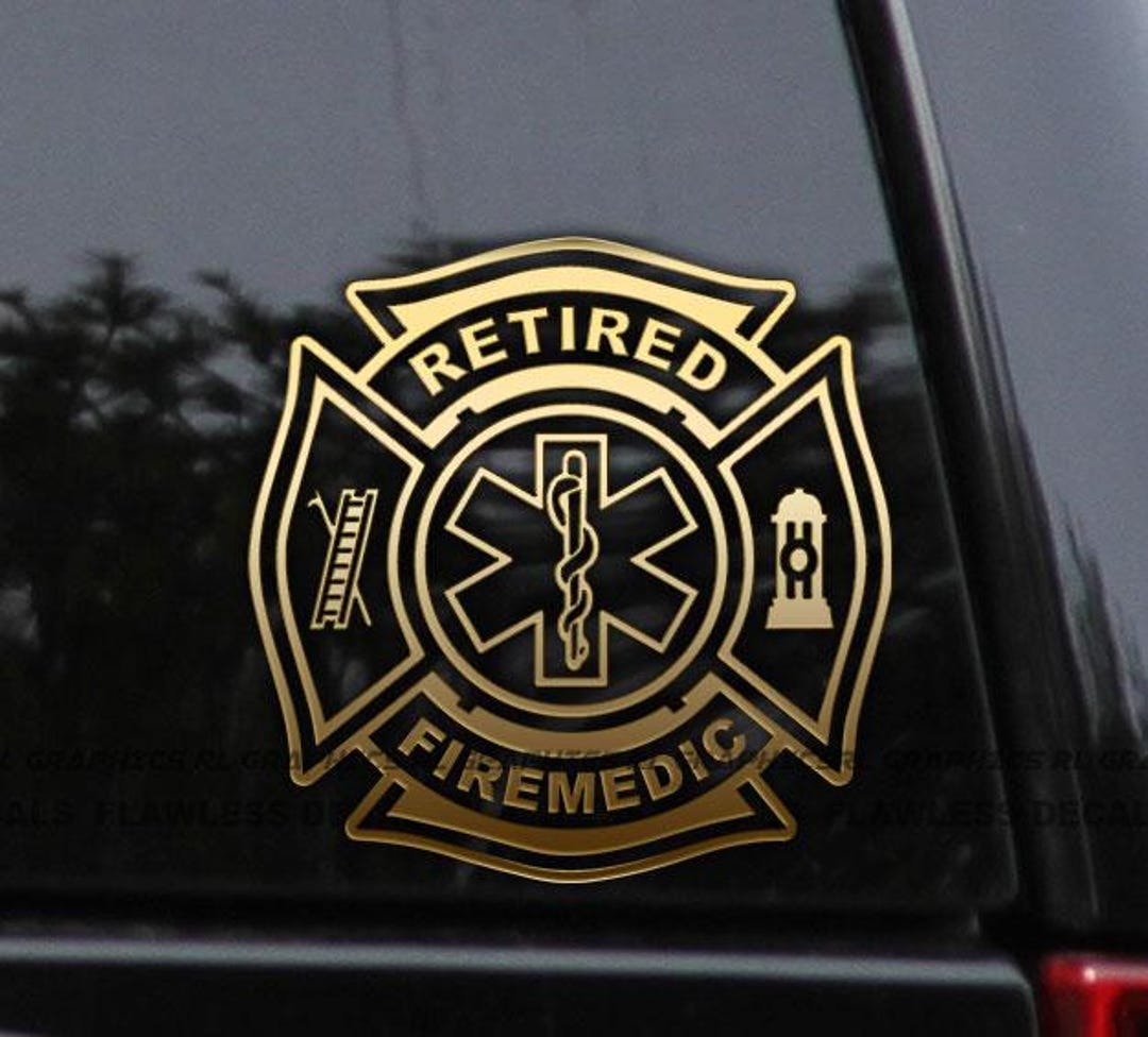 RETIRED Firemedic Decal Sticker EMT Fire Rescue Car Truck Vinyl Bumper ...