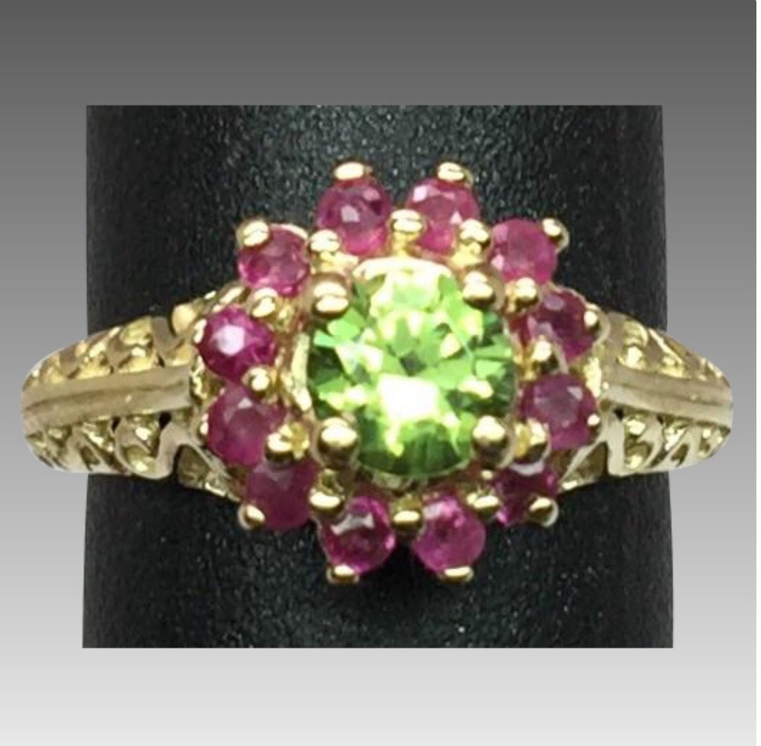 14k Peridot & Ruby Ring, FREE SIZING - Etsy