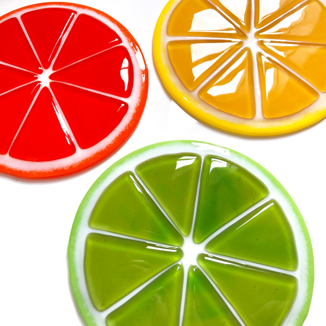 Lemon/lime/orange Fruit Slice Fused Glass Coaster, Sold Individually ...