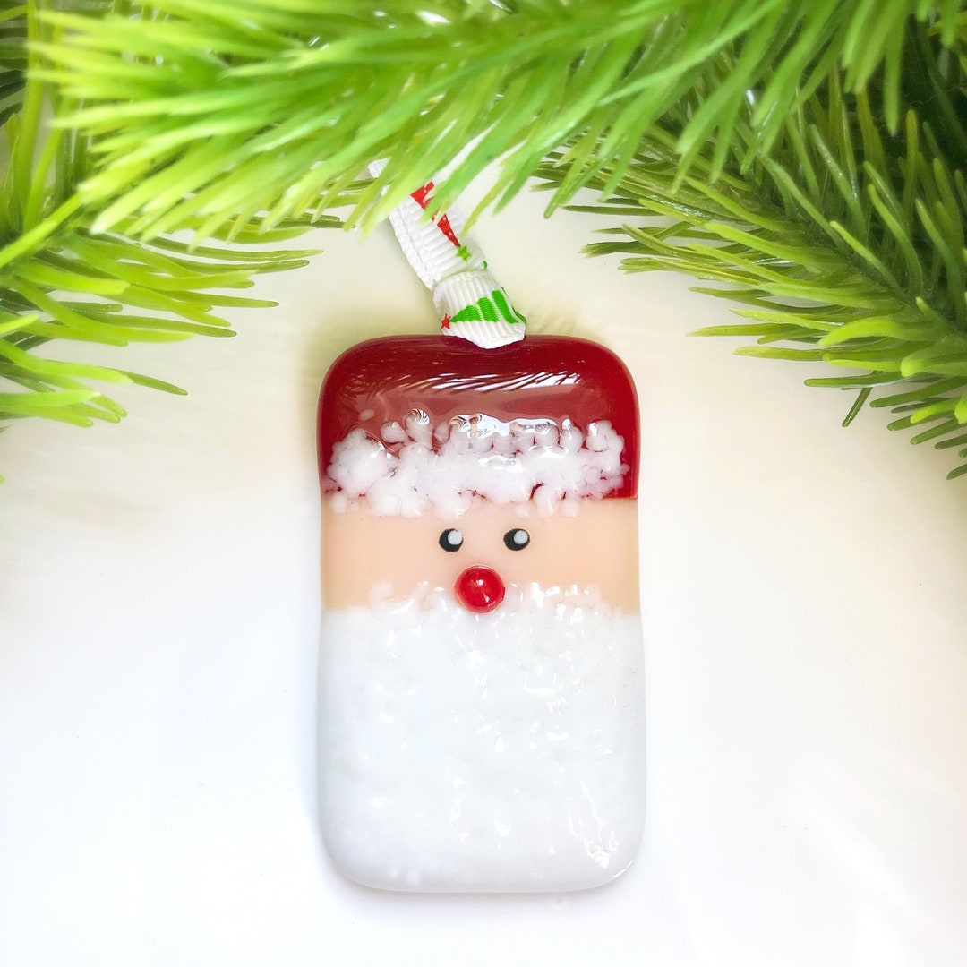Fused Glass Santa Ornament, Christmas Ornament, Holiday Ornament, Santa ...