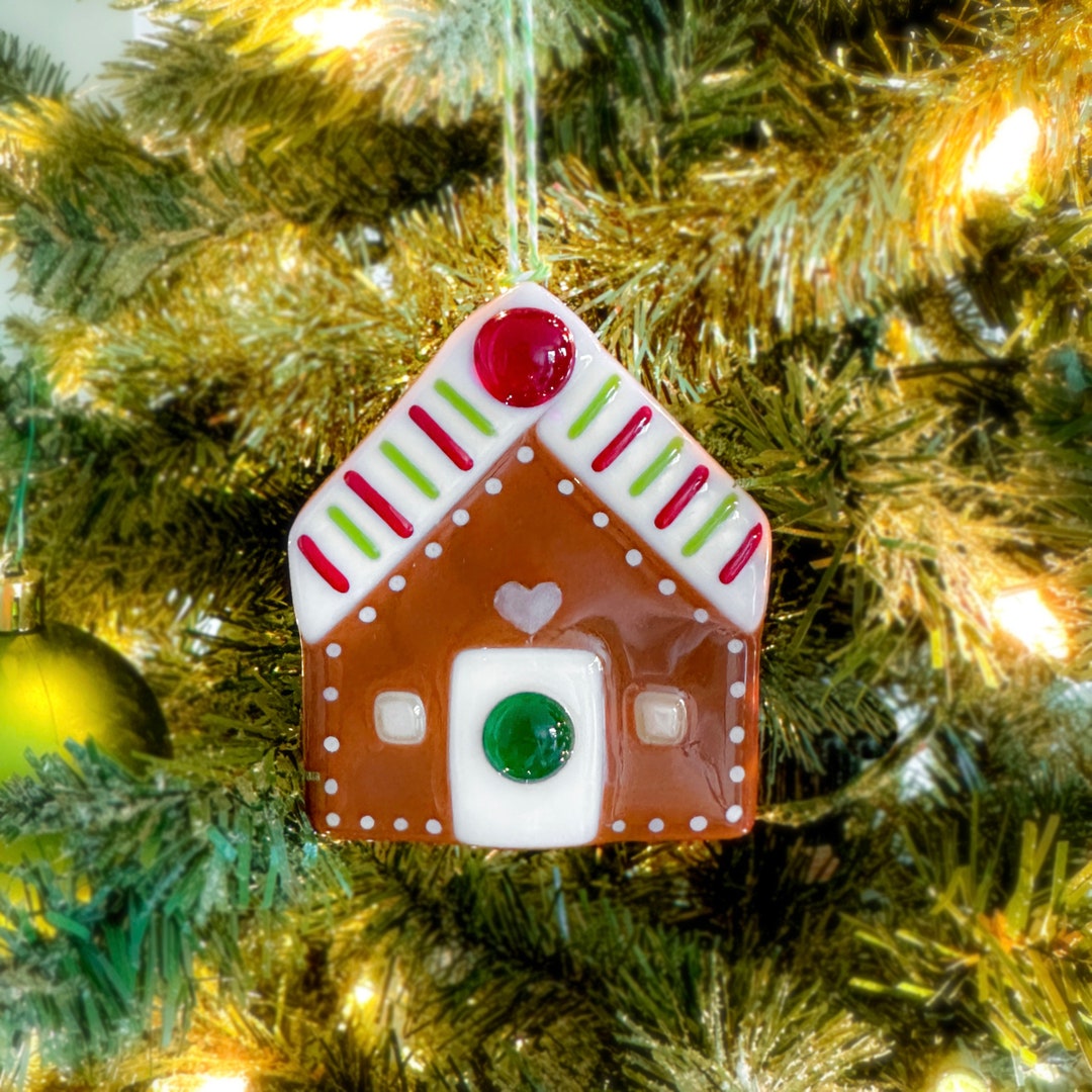 Fused Glass Gingerbread House Ornament - Etsy