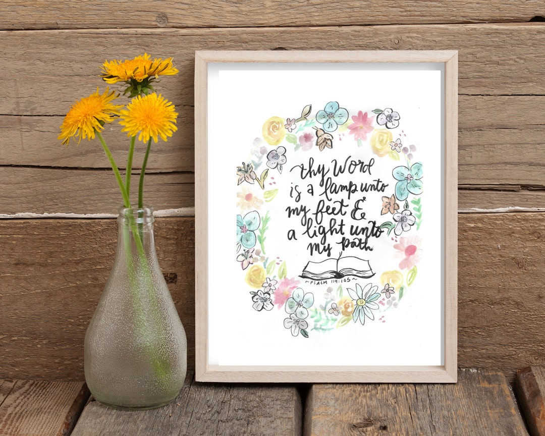 Thy Word Christian Bible Verse Art Print/watercolor Florals/christian ...