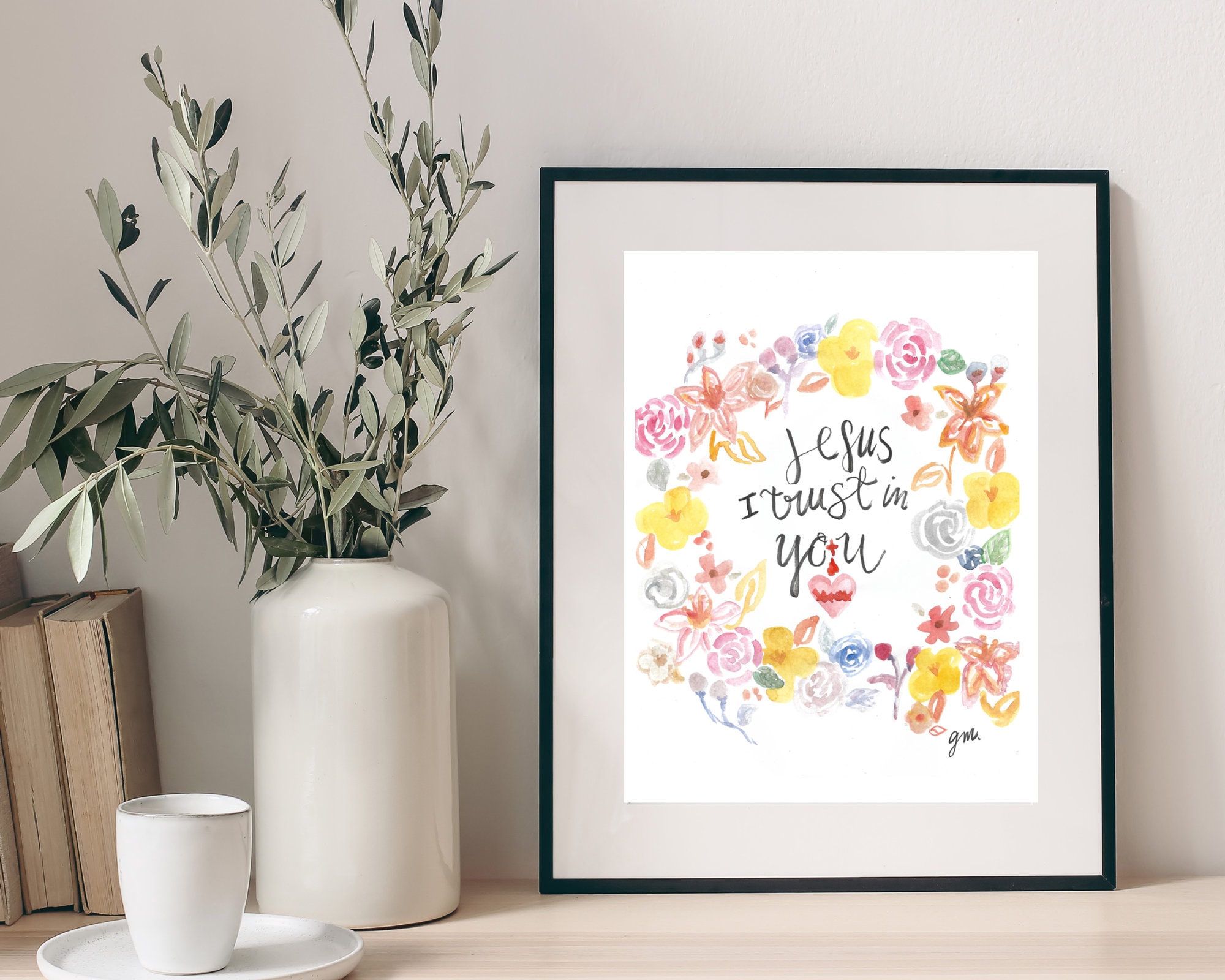 Jesus I Trust in You Print, Watercolor Floral Christian Art - Etsy