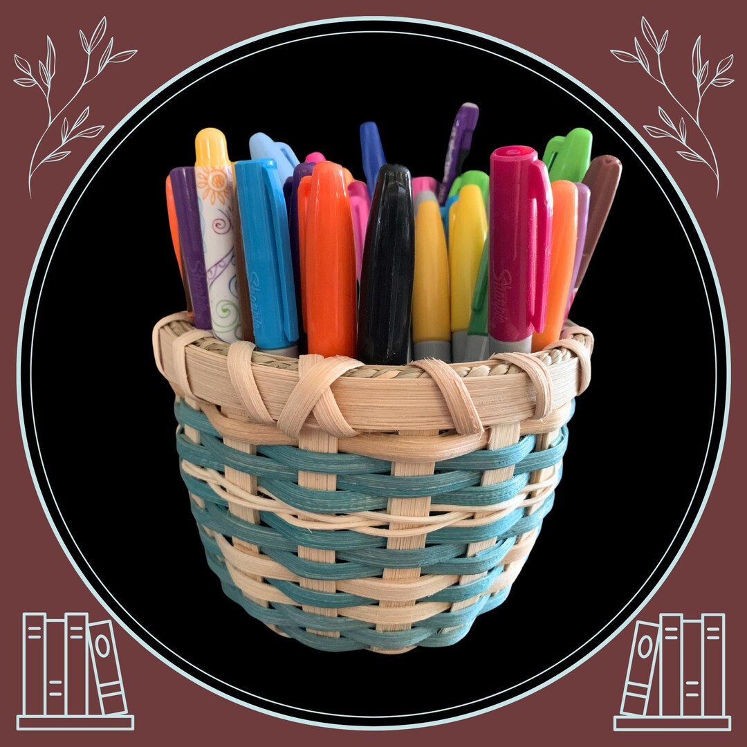 Hand-woven Wicker Pencil Basket: Small Farmhouse Desktop Organizer ...