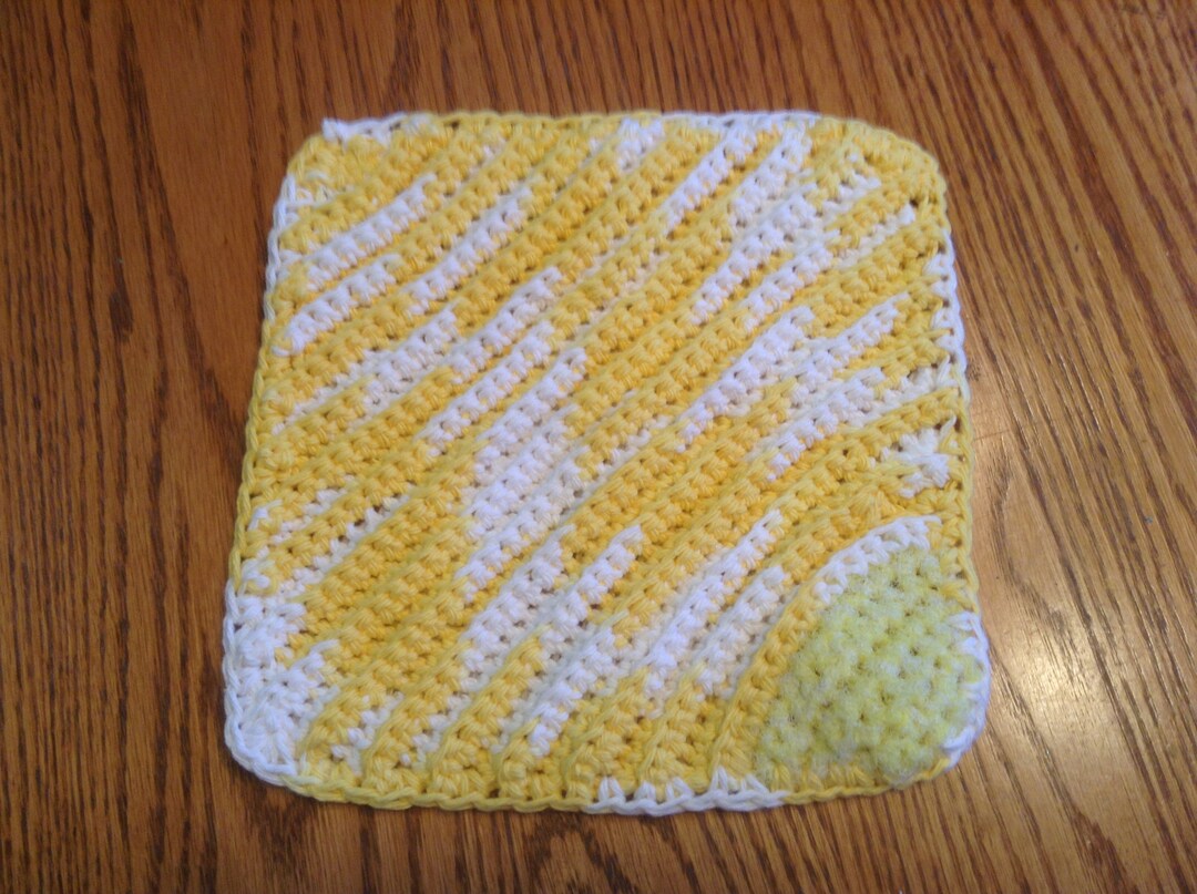 Diagonal Crochet Dishcloth C/w Scrubby Corner - Lemon Swirl - Etsy