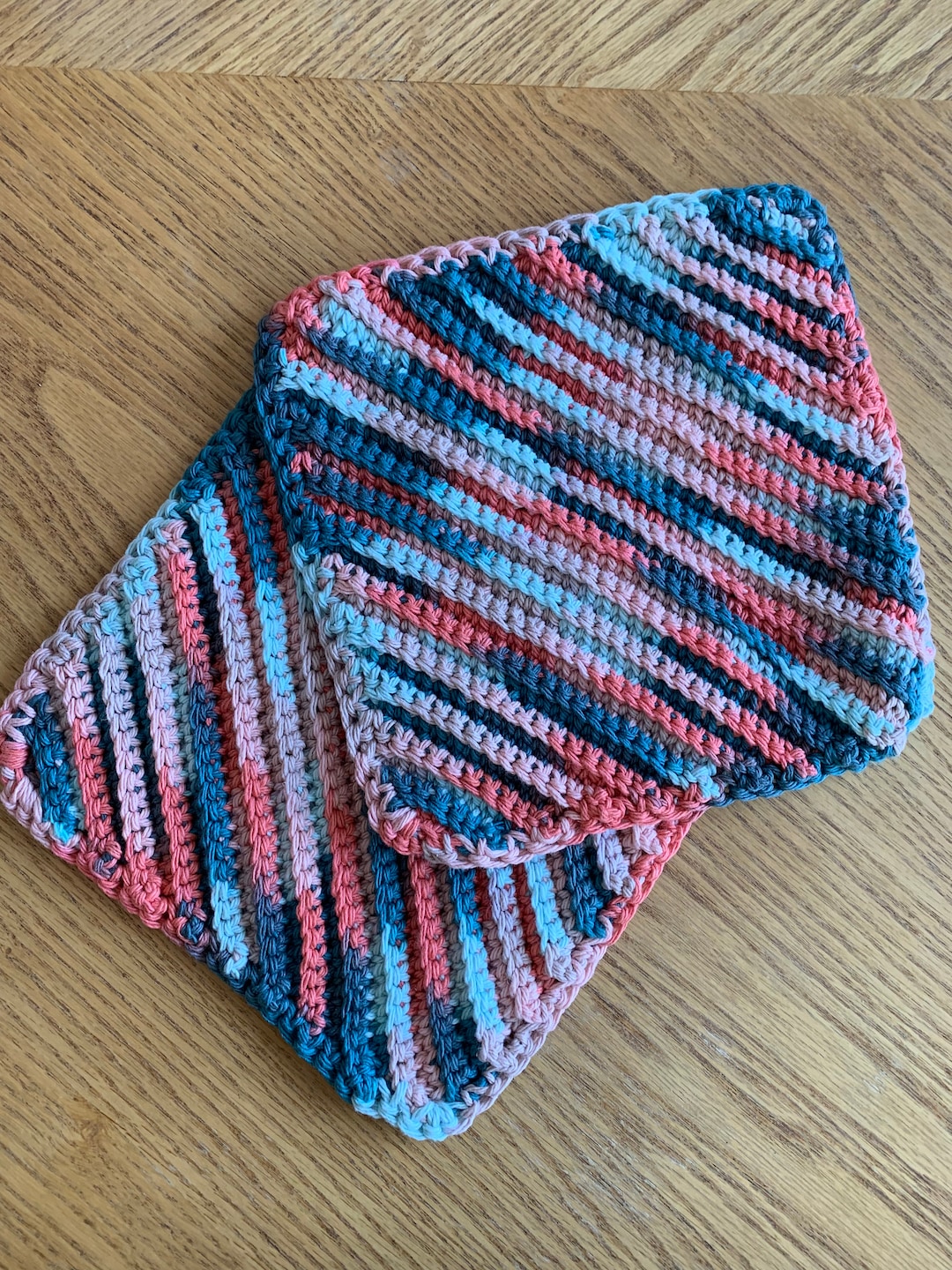 Diagonal Crochet Dishcloth - Coral Seas Set of 2 - Etsy