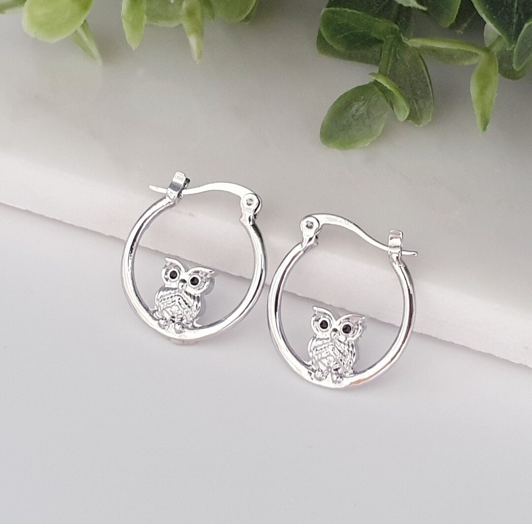 Owl Hoop Earrings Silver Bird Hoops Animal Jewelry Fantasy Magical ...