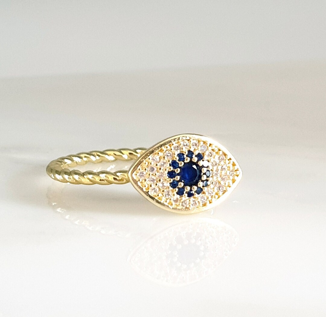 Gold Evil Eye Spinner Ring CZ Pave Zircon Eye Ring 925 Sterling Gold ...