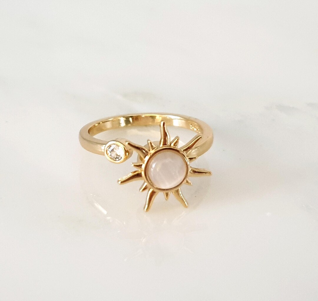 GOLD Sun Spinner Ring Cat's Eye Stone 925 Sterling Silver Band ...