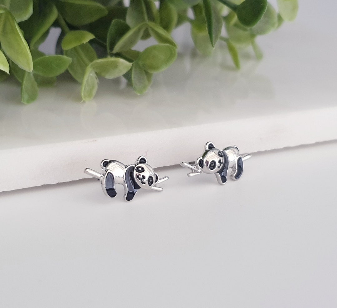 Panda Stud Earrings Sleeping Bear Tree Branch Cute Animal Jewelry ...