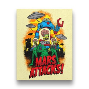 Mars Attacks Retro Vintage Illustration of Martians and Ufo's Shooting ...