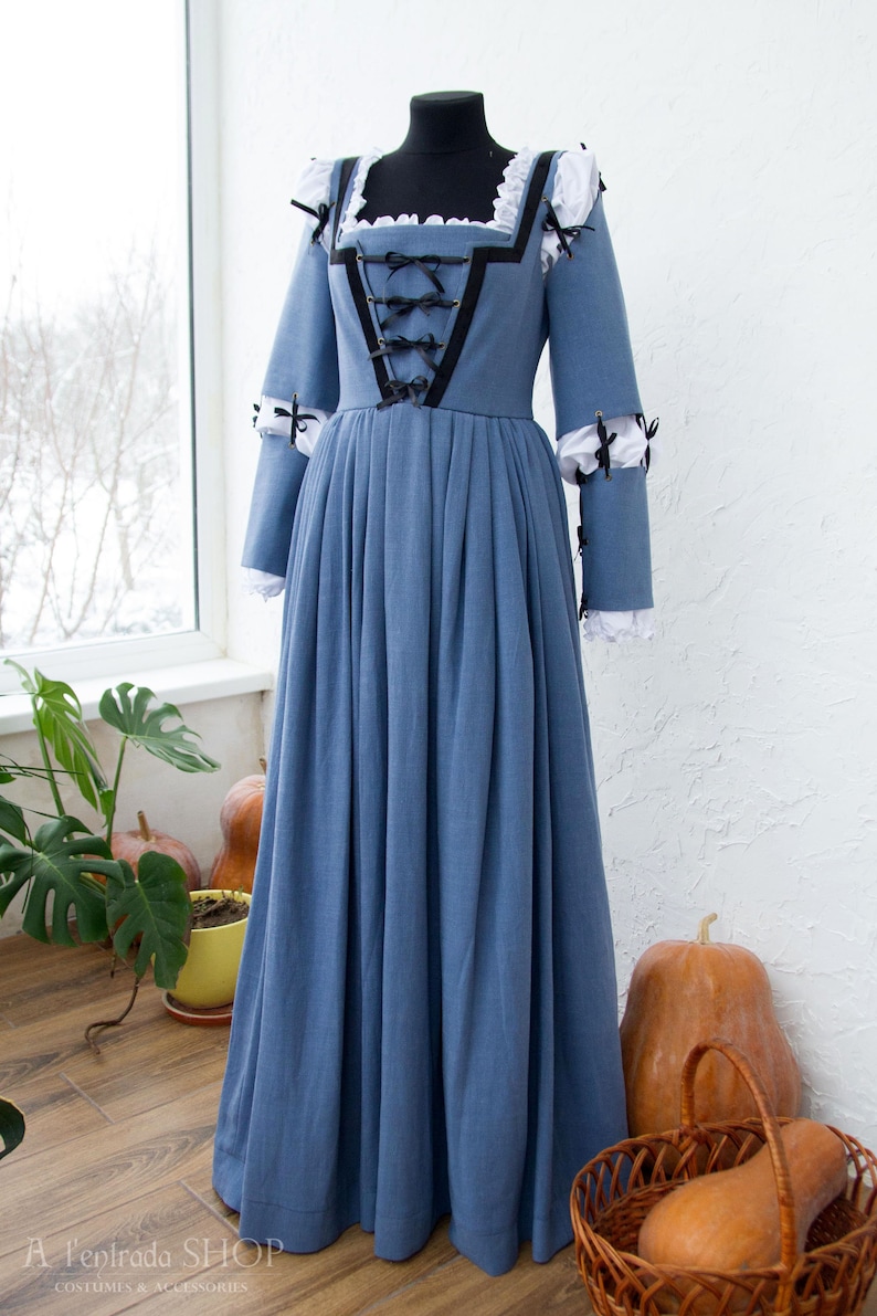Blue Renaissance Gown Early XVI Century. Ren Faire Costume for - Etsy