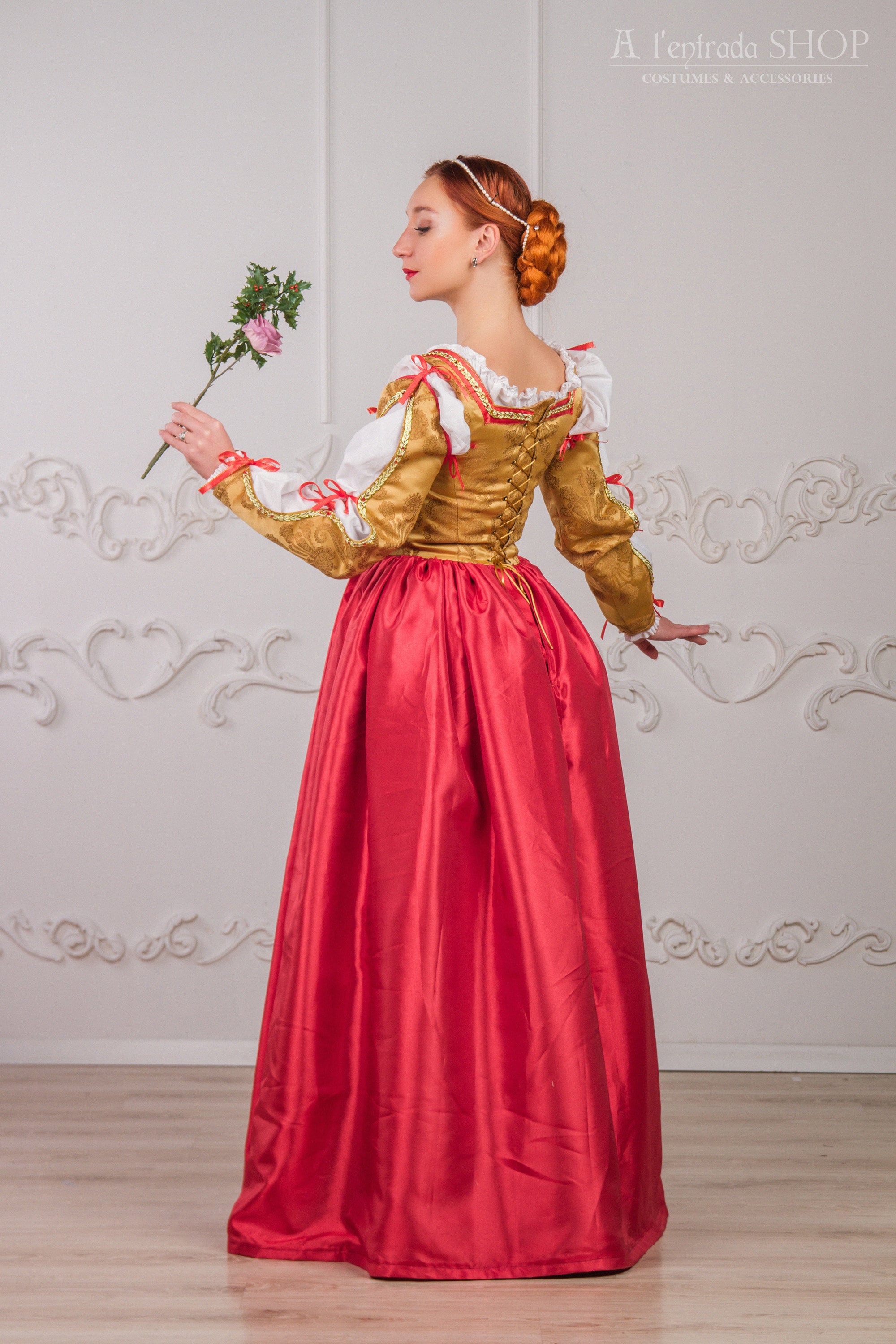 Renaissance dress red with gold. Late Medieval gown italian | Etsy