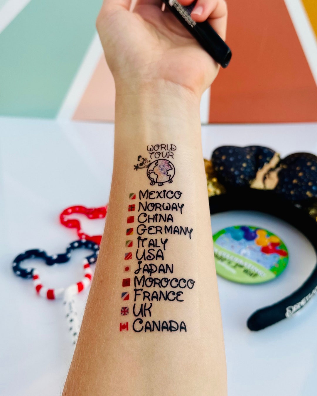 World Tour Around the World Passport Temporary Tattoo - Mouse Lettering ...