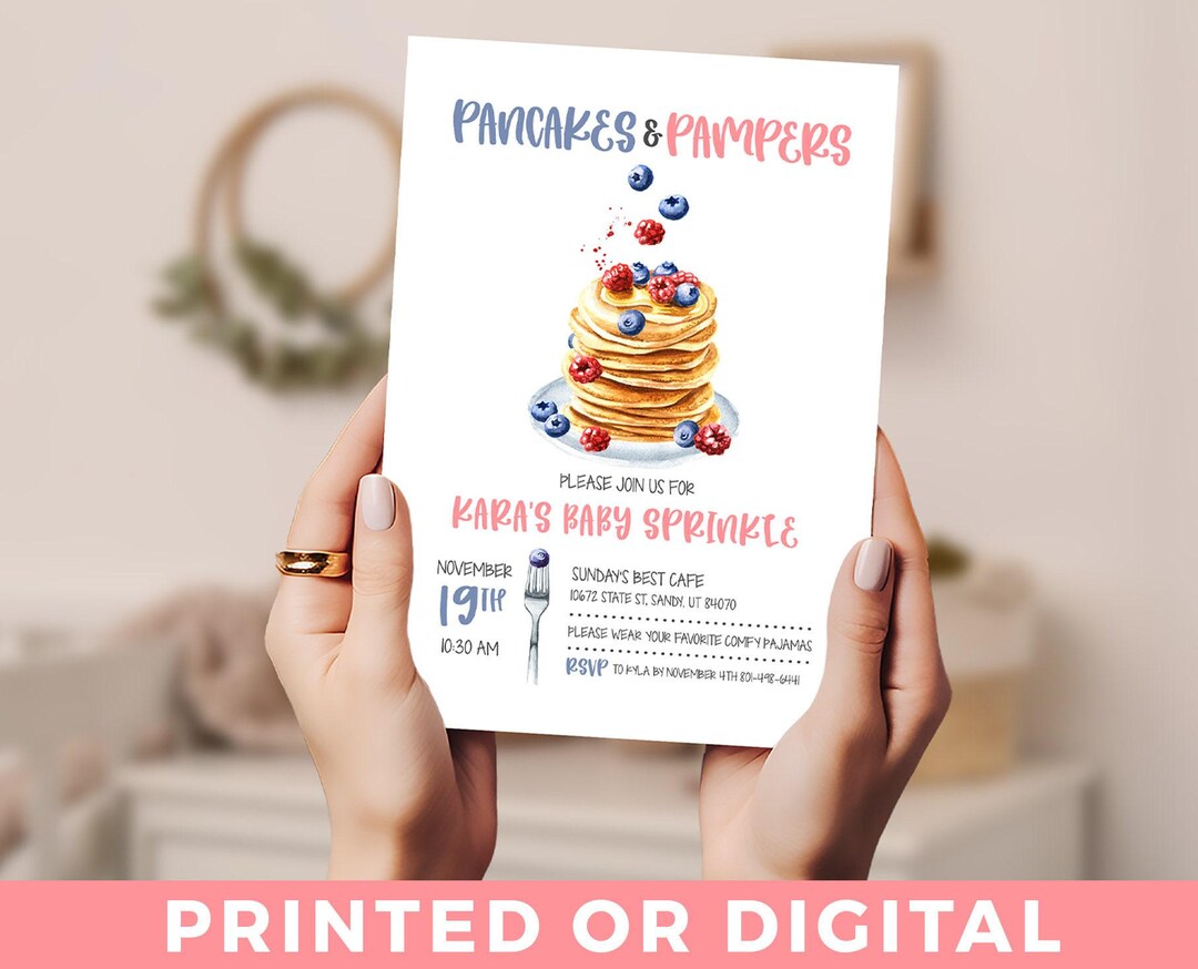 EDITABLE Pancakes and Pampers Baby Sprinkle Invitation Baby Brunch Baby ...