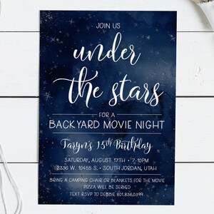 Under the Stars PRINTED Invitation Night Under the Stars Invite ...