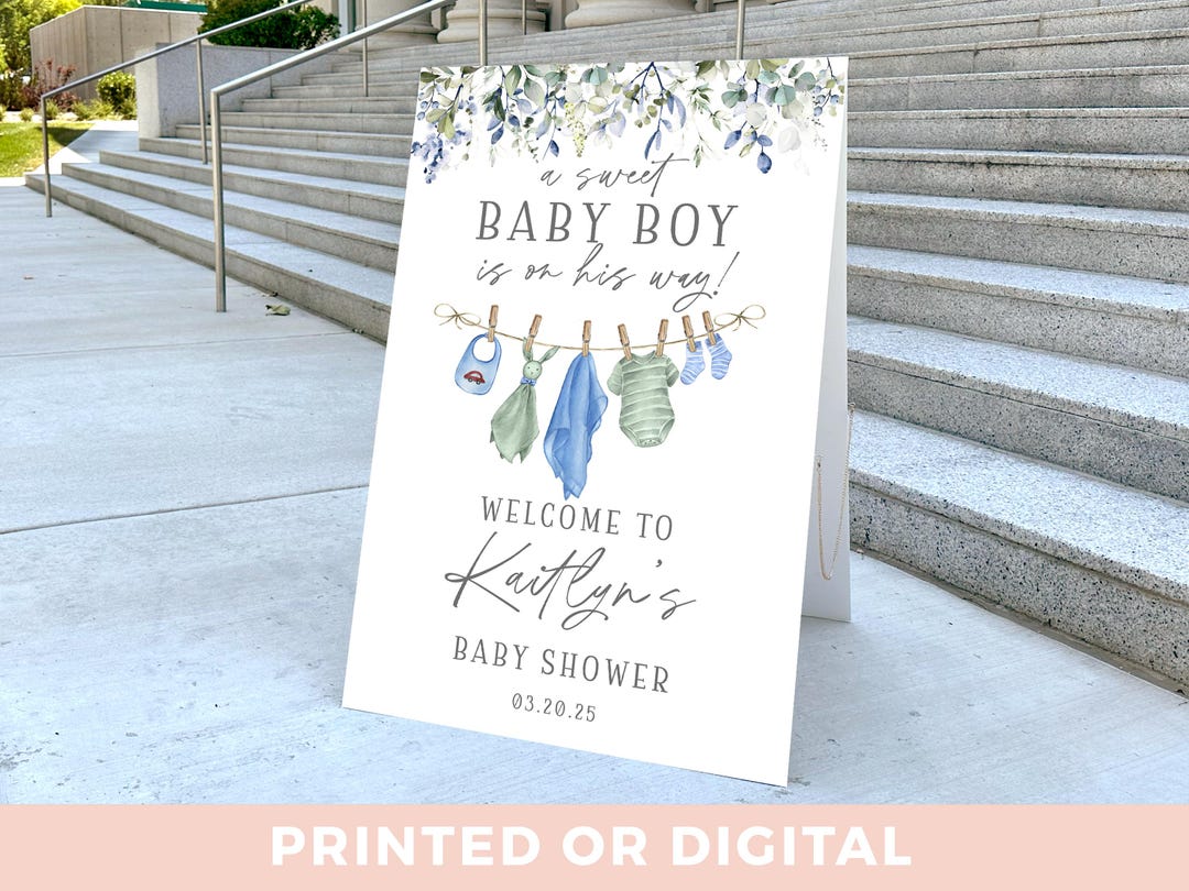 A Sweet Baby Boy Baby Shower Welcome Sign - Baby Clothes Decorations ...