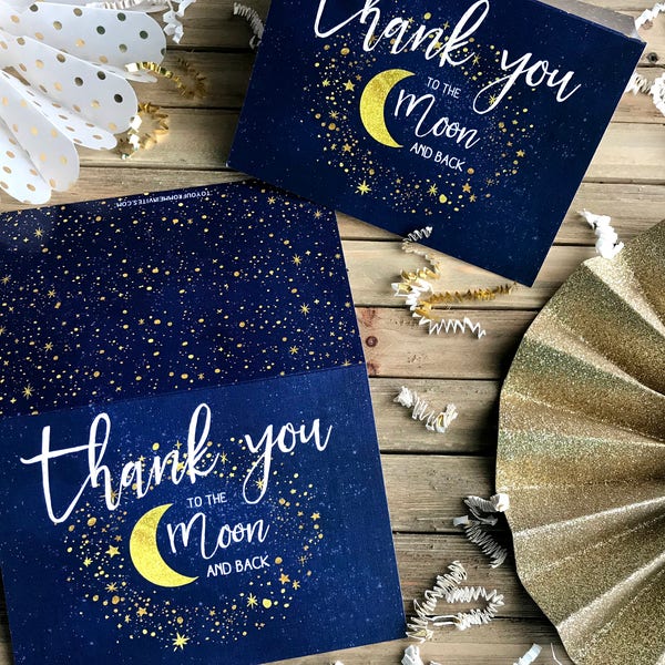 Moon and Stars Thank You Card - Etsy