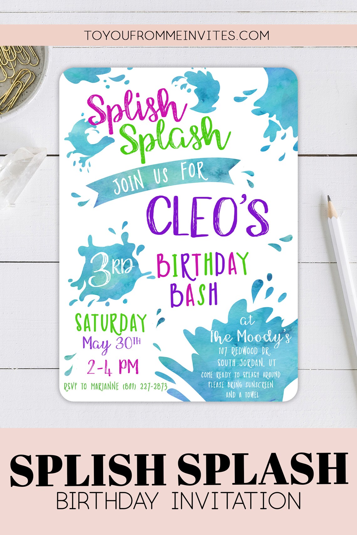 Splish Splash Birthday Bash PRINTED Invitation Water Party | Etsy