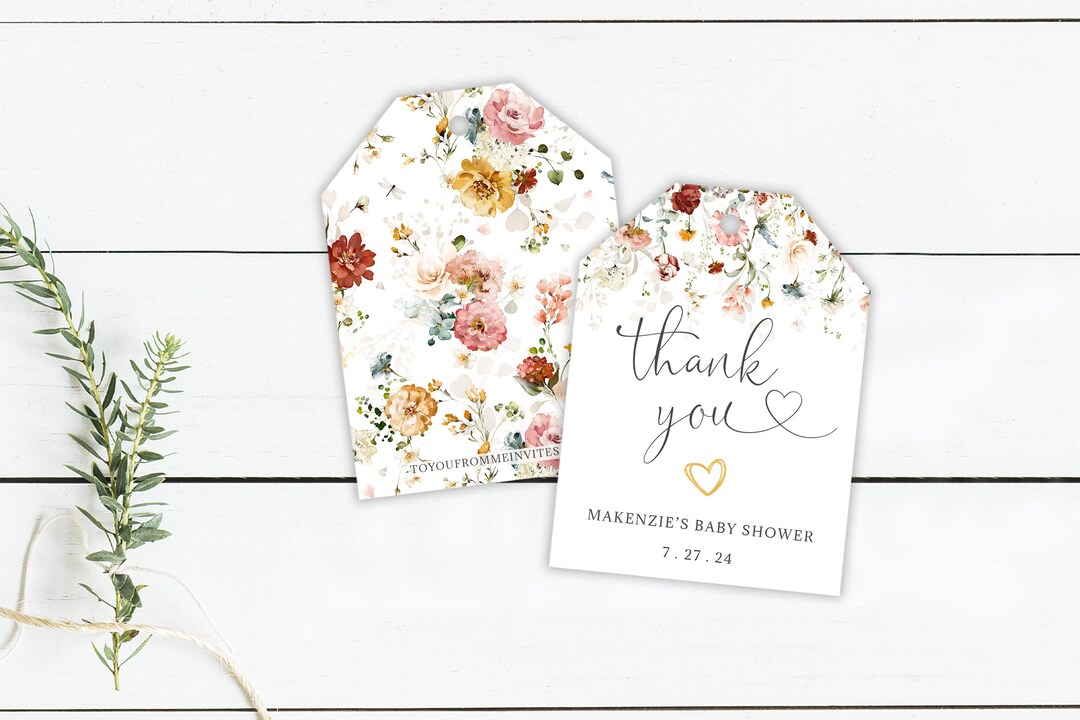 Wildflower PRINTED Party Favor Tag - Thank You Baby Shower Favor Tag ...